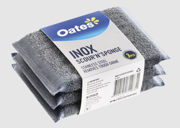 Oates Inox Stainless Steel Scour Sponge Packet of 3 - Scourers and ...