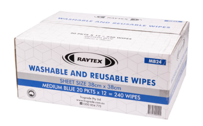 Raytex Medium Wipers Blue Pkt of 12 Carton of 20 - Wipes & Cloths