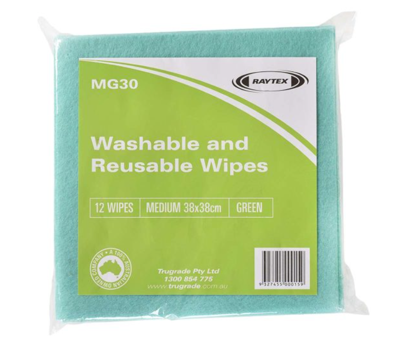 Raytex Medium Wiper Green Pkt of 12 Carton of 20 - Wipes & Cloths