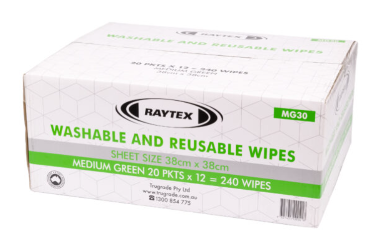 Raytex Medium Wiper Green Pkt of 12 Carton of 20 - Wipes & Cloths