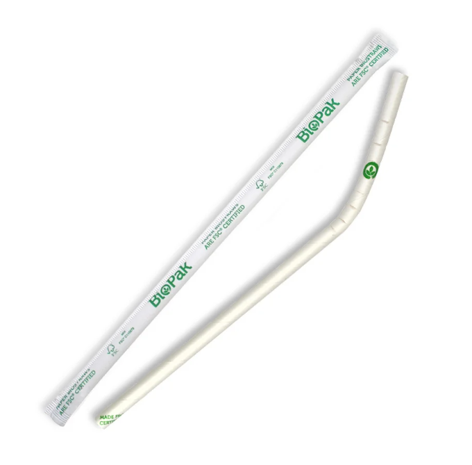 BioPak Compostable 6mm White Bendy Straw Carton of 2500 - Sustainable ...