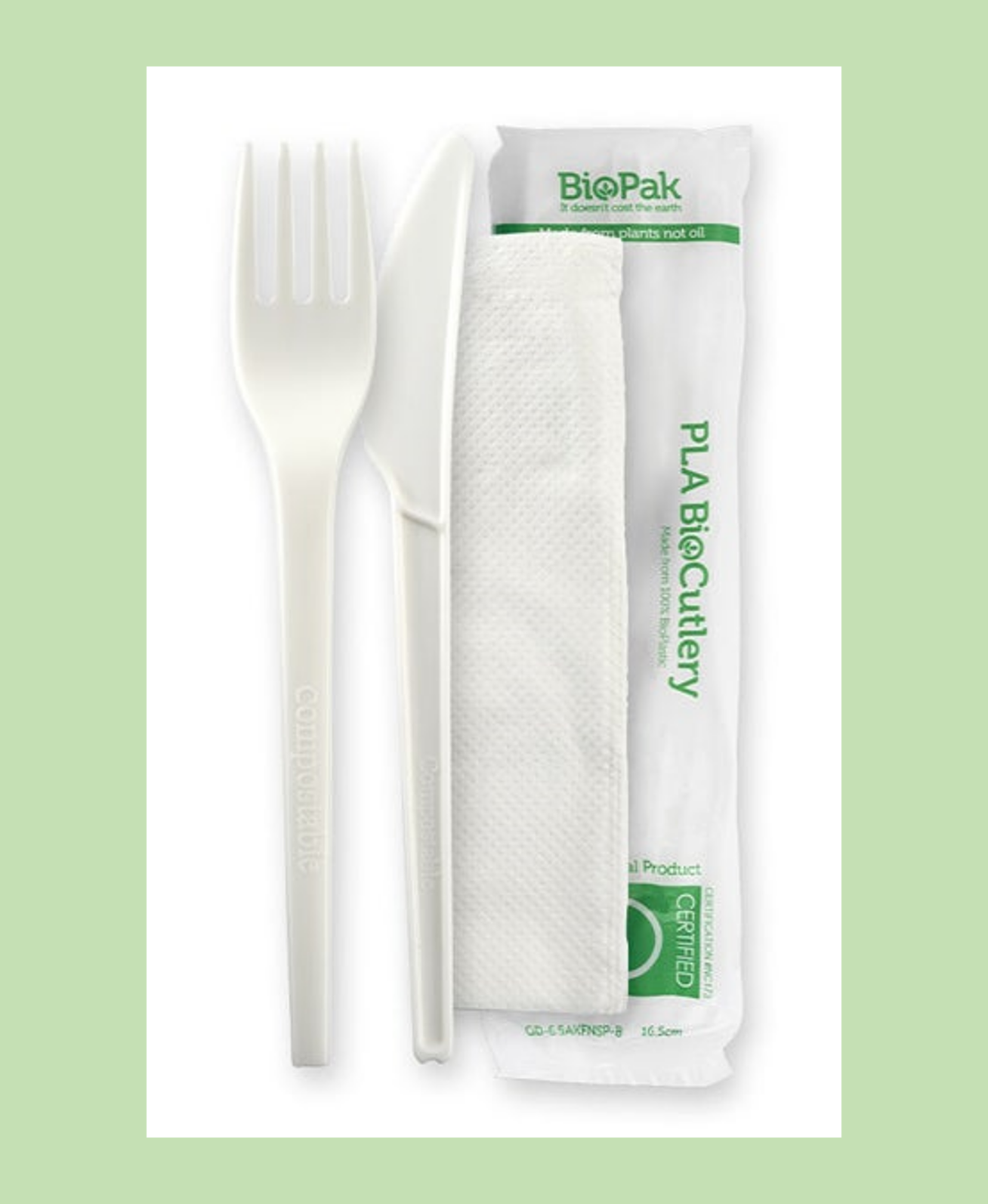 BioPak Compostable Cutlery Set Fork, Knife & Napkin Carton of 250 ...
