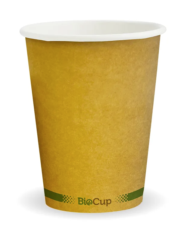 BioPak Kraft Single Wall BioCup Green Stripe 390ml/12oz Carton of 1000