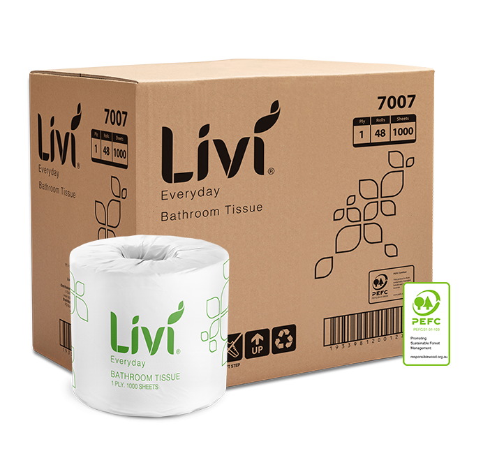Livi Everyday Basics Toilet Paper 1Ply 1000 Sheet Carton of 48