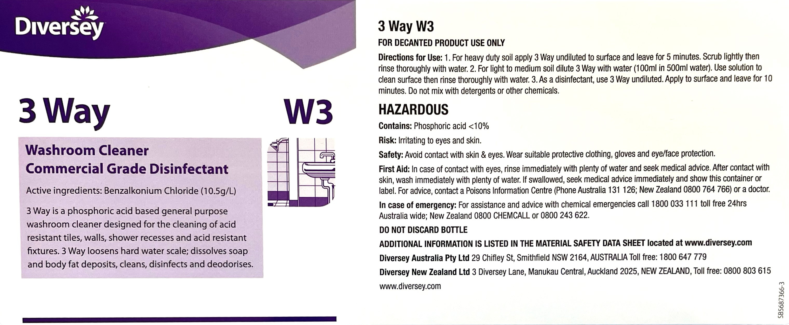 Label For Diversey 3 Way - Spray Guns, Bottles and Accessories ...