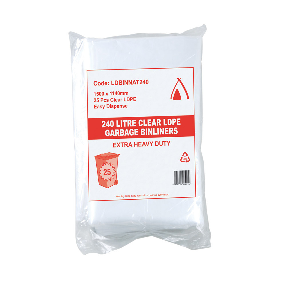 Heavy Duty Bin Liners 240L Clear Carton of 100