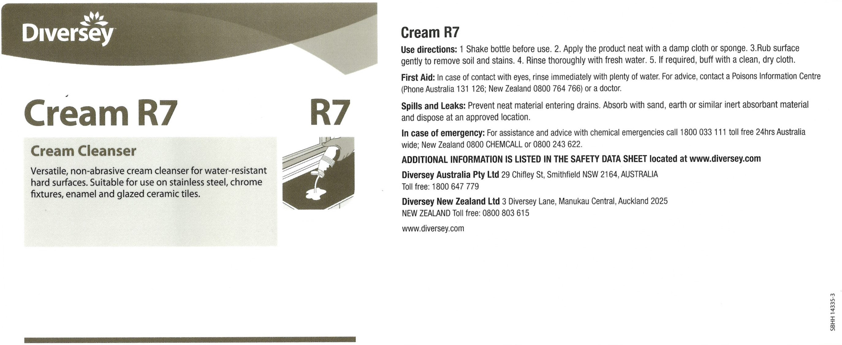 Label for Diversey Cream R7 - Spray Guns, Bottles and Accessories ...