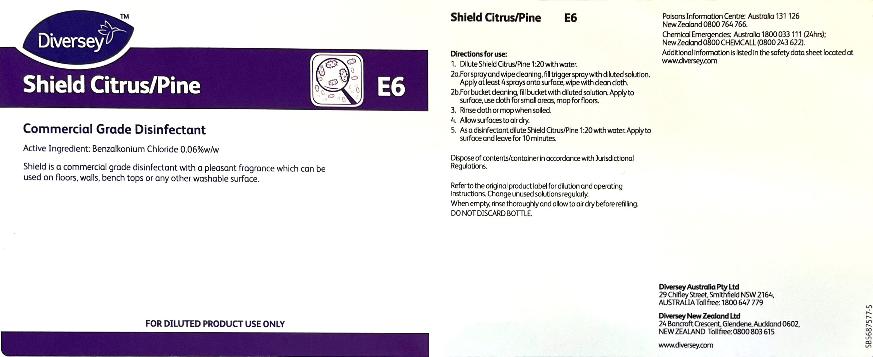 Label For Diversey Shield Citrus/Pine